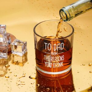 Dad Gift - To Dad From The Reasons You Drink Whiskey Glass, Funny Father Rock Glass for Men Father Dad New Dad Grandpa Husband, Unique Gift Idea for Christmas Father’s Day Birthday, 10 Oz