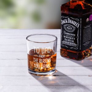 Dad Gift - To Dad From The Reasons You Drink Whiskey Glass, Funny Father Rock Glass for Men Father Dad New Dad Grandpa Husband, Unique Gift Idea for Christmas Father’s Day Birthday, 10 Oz