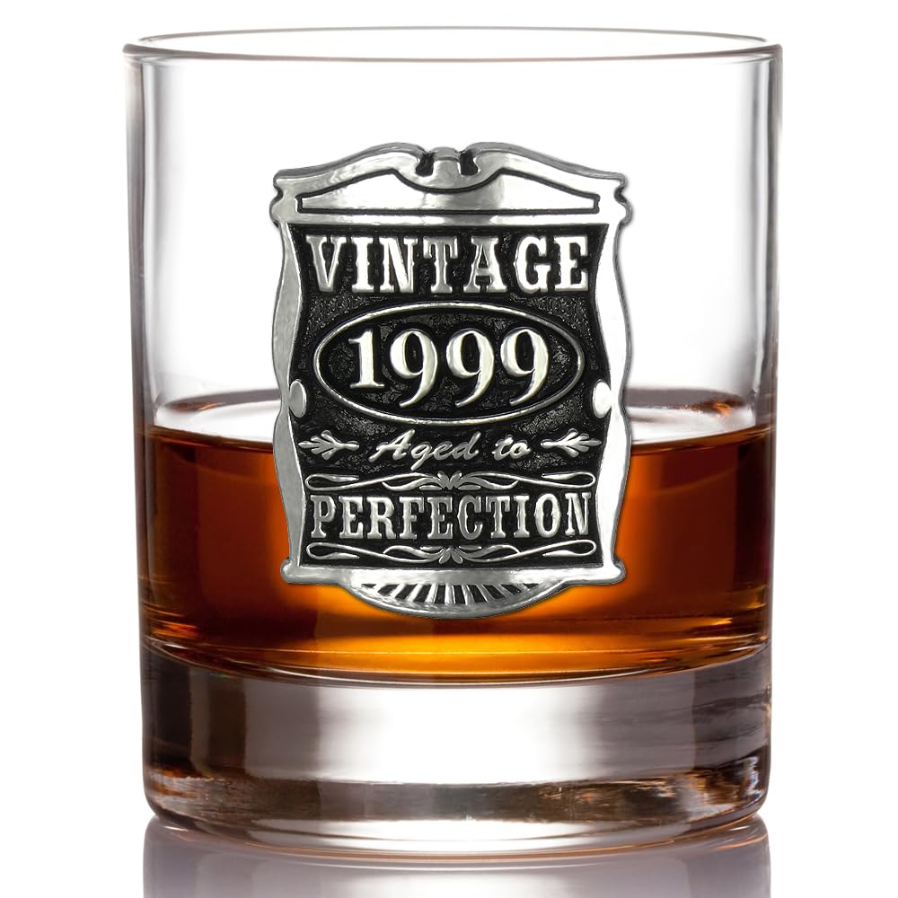 English Pewter Company Vintage Years 1999 25th Birthday or Anniversary Old Fashioned Whisky Rocks Glass Tumbler - Unique Gift Idea For Men [VIN005]