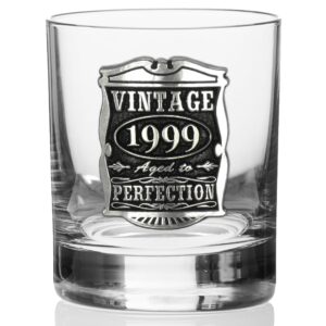 English Pewter Company Vintage Years 1999 25th Birthday or Anniversary Old Fashioned Whisky Rocks Glass Tumbler - Unique Gift Idea For Men [VIN005]