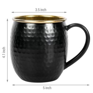 MyGift Matte Black Hammered Moscow Mule Mugs with Gold Interior, 18 oz Modern Stainless Steel Cocktail Moscow Mule Cup, Set of 2 - Handcrafted in India