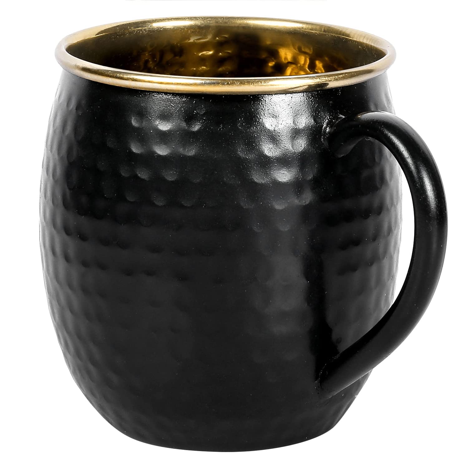 MyGift Matte Black Hammered Moscow Mule Mugs with Gold Interior, 18 oz Modern Stainless Steel Cocktail Moscow Mule Cup, Set of 2 - Handcrafted in India