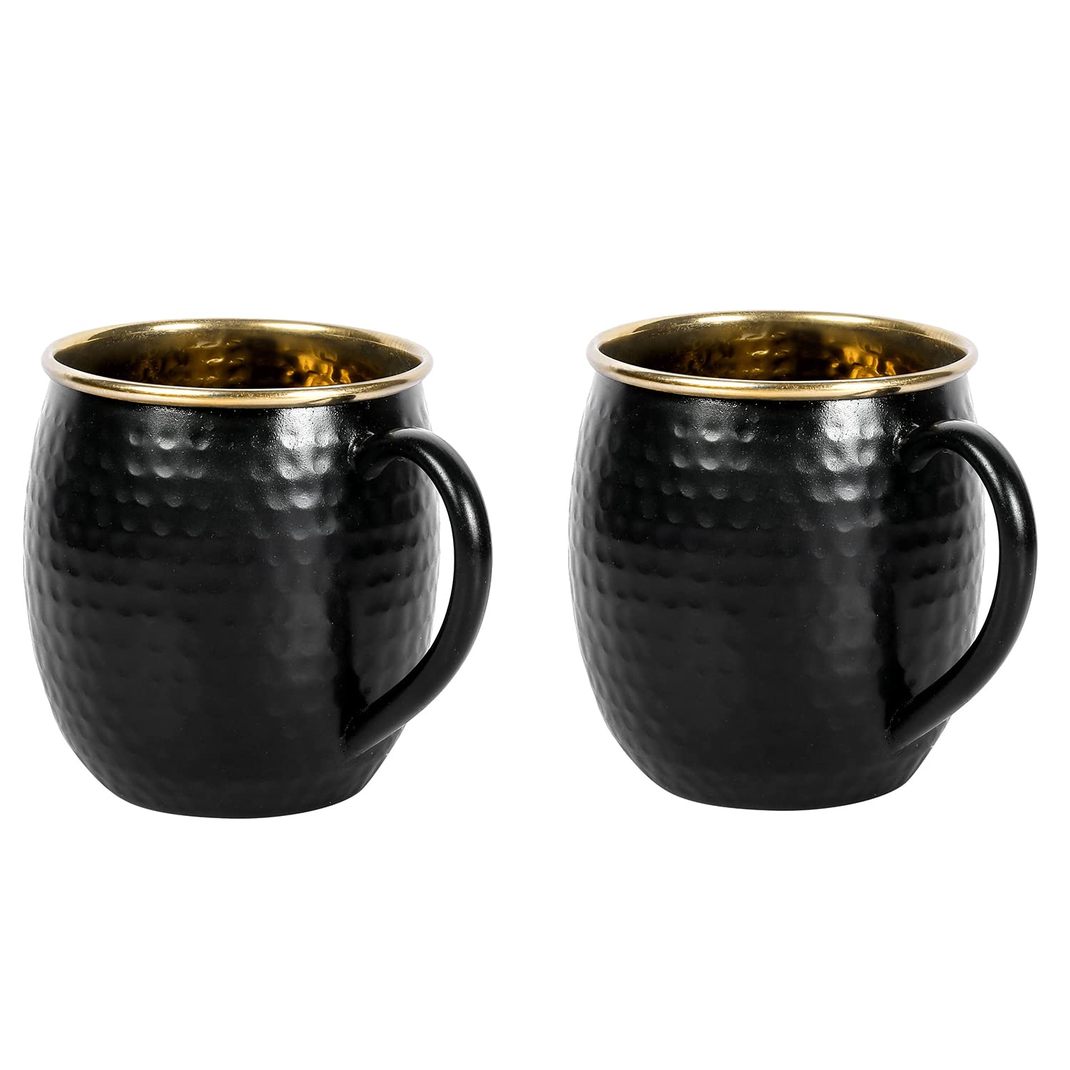 MyGift Matte Black Hammered Moscow Mule Mugs with Gold Interior, 18 oz Modern Stainless Steel Cocktail Moscow Mule Cup, Set of 2 - Handcrafted in India