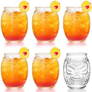 topzea 6 pack tiki glass mug, 16 oz clear tiki bar glasses cups double old fashioned cocktail mugs for mai tai, pina colada, punch, hawaiian luau party drinkware glass