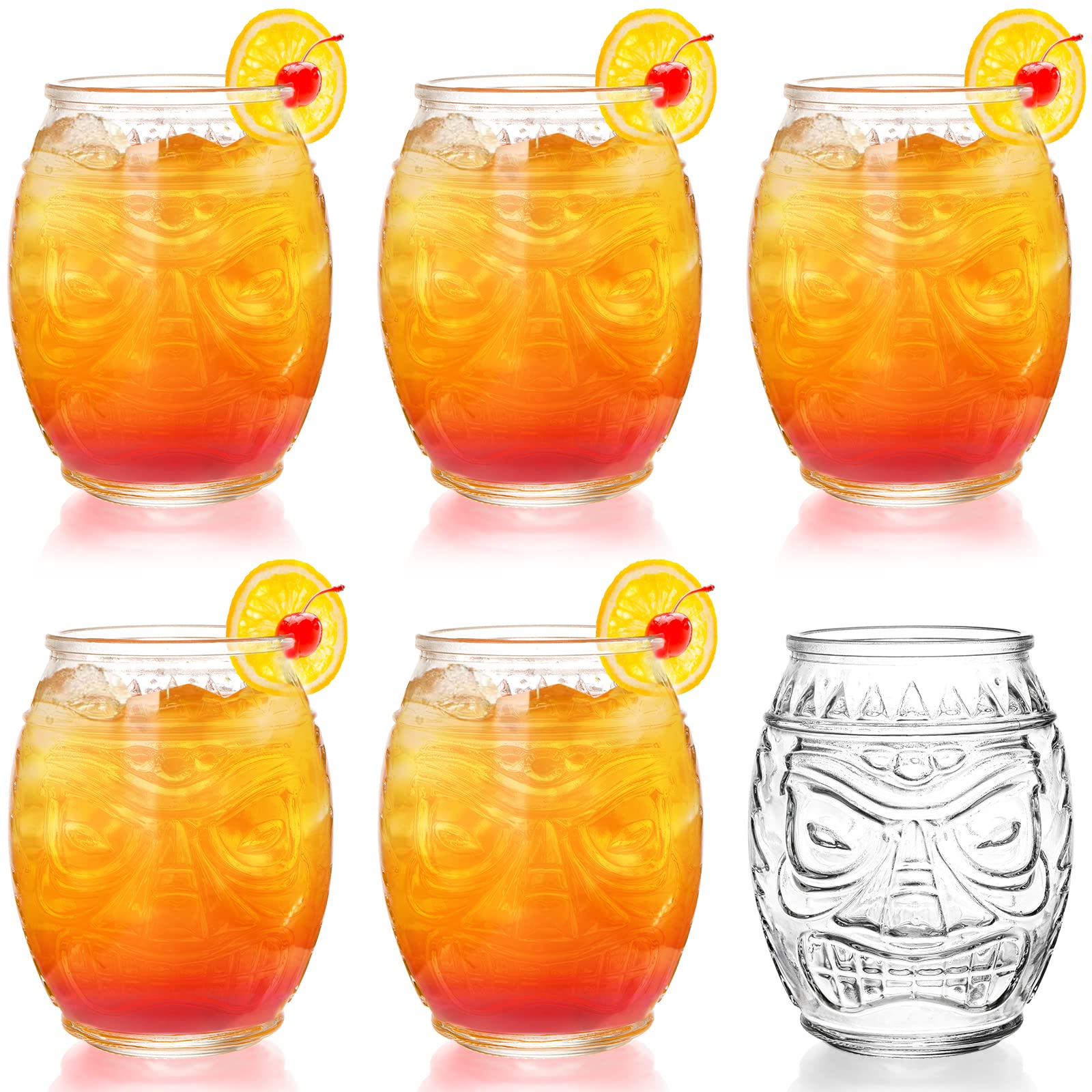 TOPZEA 6 Pack Tiki Glass Mug, 16 Oz Clear Tiki Bar Glasses Cups Double Old Fashioned Cocktail Mugs for Mai Tai, Pina Colada, Punch, Hawaiian Luau Party Drinkware Glass