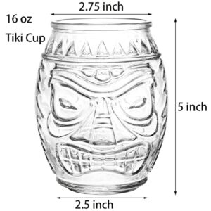 TOPZEA 6 Pack Tiki Glass Mug, 16 Oz Clear Tiki Bar Glasses Cups Double Old Fashioned Cocktail Mugs for Mai Tai, Pina Colada, Punch, Hawaiian Luau Party Drinkware Glass