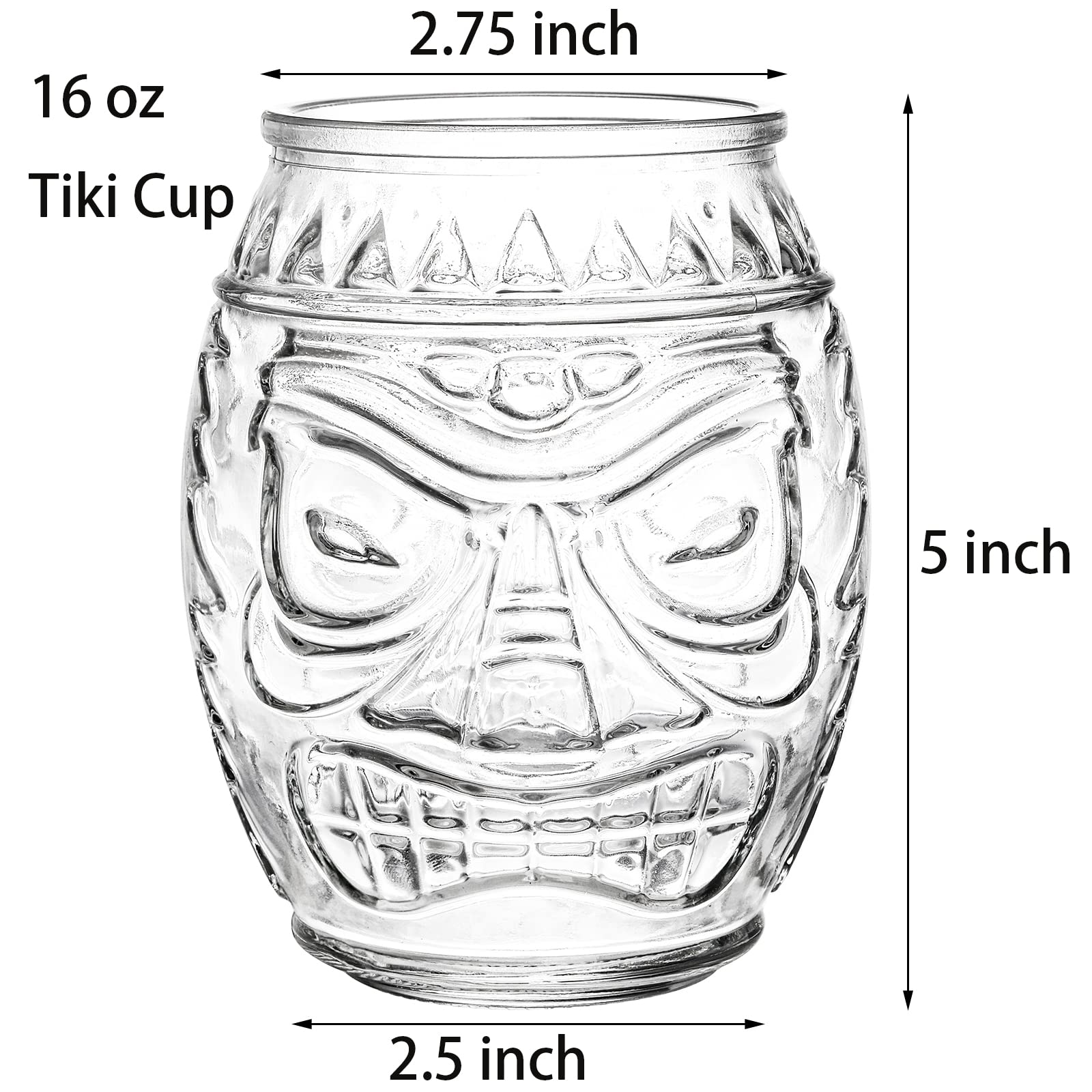 TOPZEA 6 Pack Tiki Glass Mug, 16 Oz Clear Tiki Bar Glasses Cups Double Old Fashioned Cocktail Mugs for Mai Tai, Pina Colada, Punch, Hawaiian Luau Party Drinkware Glass