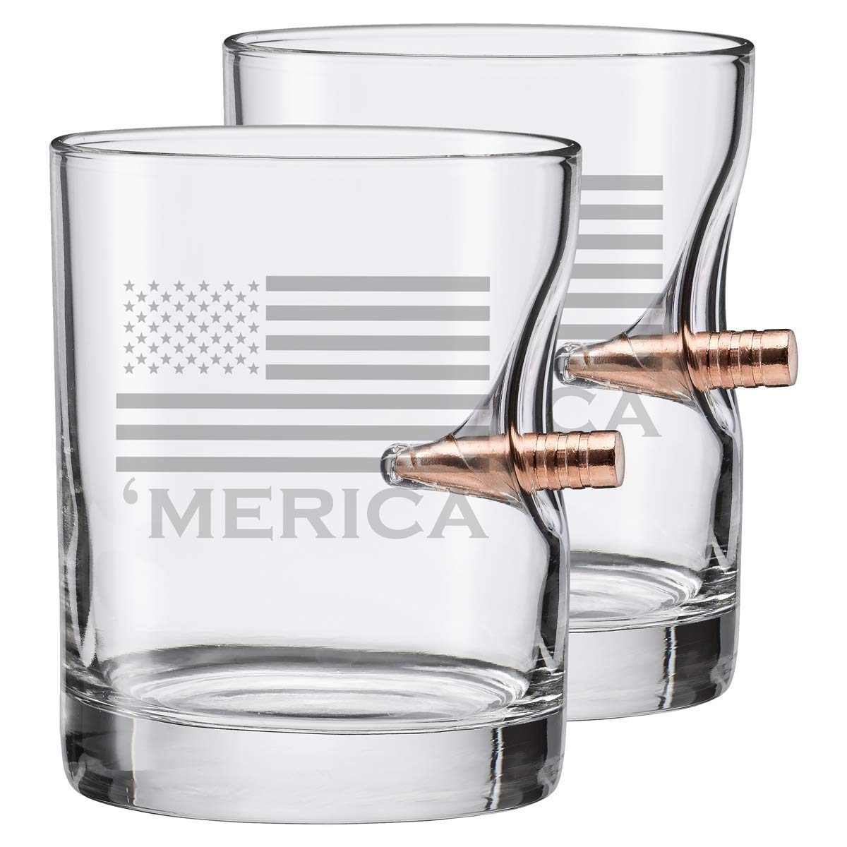 BenShot 'Merica Rocks Glass with Real .308 Bullet - 11oz | Made in the USA [Set of 2]