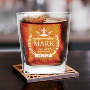 The Wedding Party Store, Personalized Groomsmen Whiskey Bourbon Scotch Glasses - 9 oz - Custom Etched Glass Engraved and Monogrammed