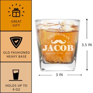 The Wedding Party Store, Personalized Groomsmen Whiskey Bourbon Scotch Glasses - 9 oz - Custom Etched Glass Engraved and Monogrammed