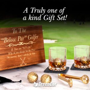 GreenCor Funny Birthday Golf Gifts for Men - Him | Husband | Friend - Whiskey Glass Set Engraved ‘To The “Below Par” Golfer”’ Gifts for Birthday - Christmas - Friend - Bachelors Party - Anniversary