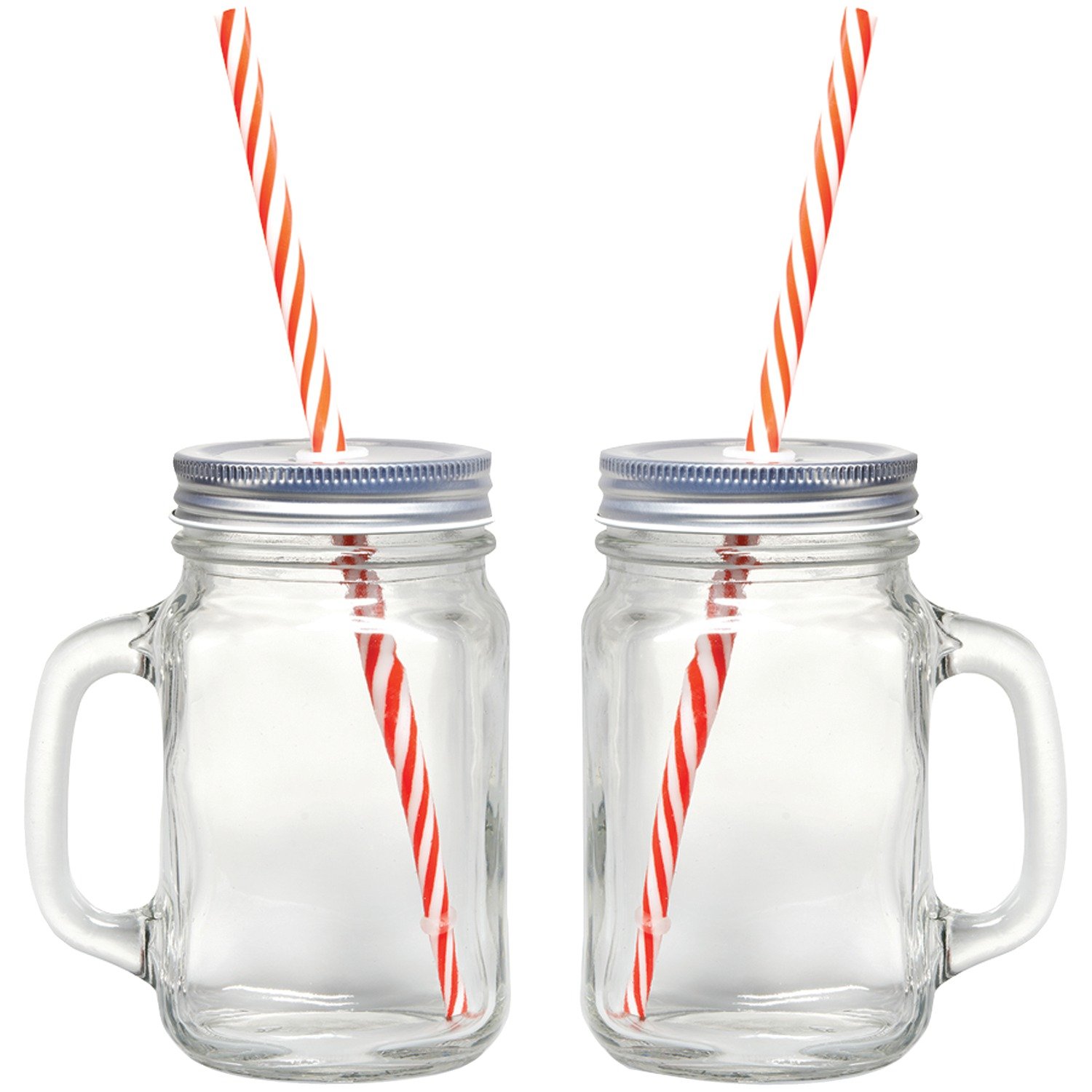 Starfrit 2-Pack Mason Jar Mugs with Reuseable Straws, Clear