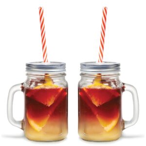 Starfrit 2-Pack Mason Jar Mugs with Reuseable Straws, Clear