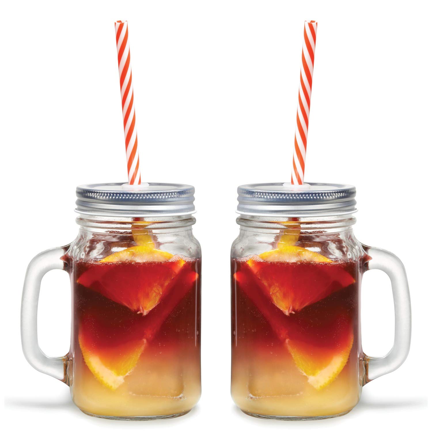 Starfrit 2-Pack Mason Jar Mugs with Reuseable Straws, Clear