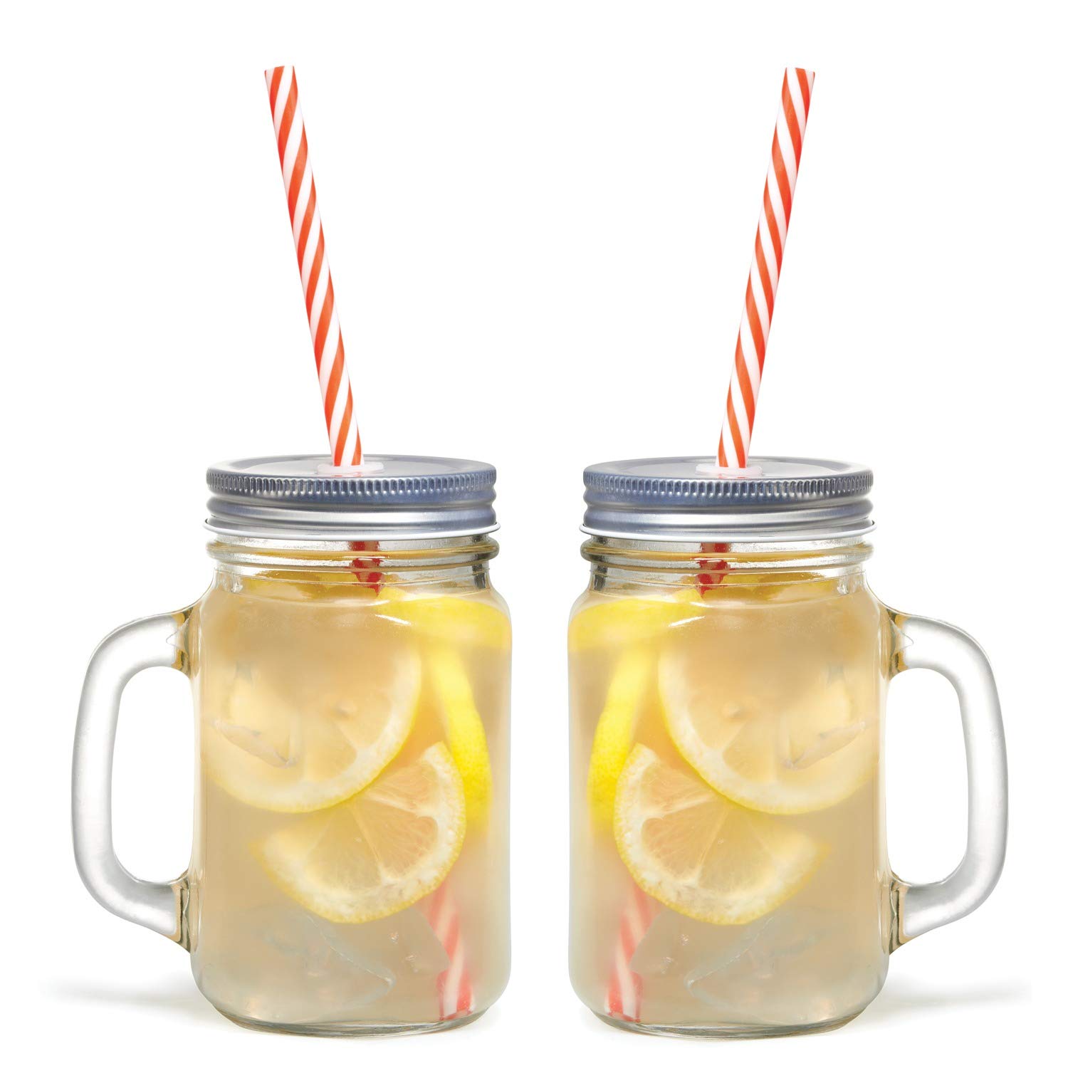 Starfrit 2-Pack Mason Jar Mugs with Reuseable Straws, Clear