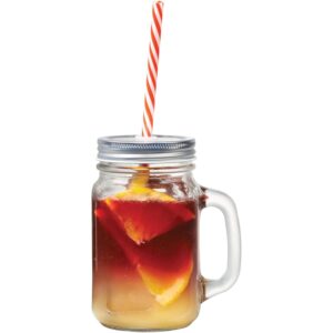 Starfrit 2-Pack Mason Jar Mugs with Reuseable Straws, Clear