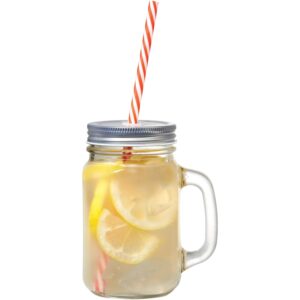 Starfrit 2-Pack Mason Jar Mugs with Reuseable Straws, Clear