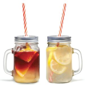 Starfrit 2-Pack Mason Jar Mugs with Reuseable Straws, Clear