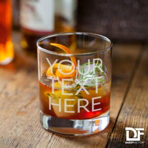 Custom Whiskey Glass, Engraved Etched Text Rocks Cocktail Glass, 10.25 oz Old Fashioned Whiskey Cup Gift, Customize With Your Text Here