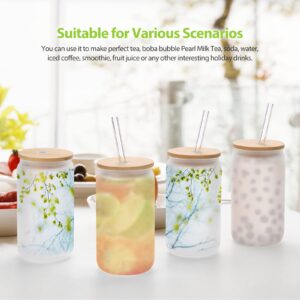 AnTaoTao Sublimation Glass Cans Blanks Frosted 18 OZ with Bamboo Lid and Clear Glass Straw Beer Cans Wide Mouth Jar 6 Pack Reusable Tumbler Cups Mugs for Iced Coffee, Tea, Juice, Soda, DIY Gift