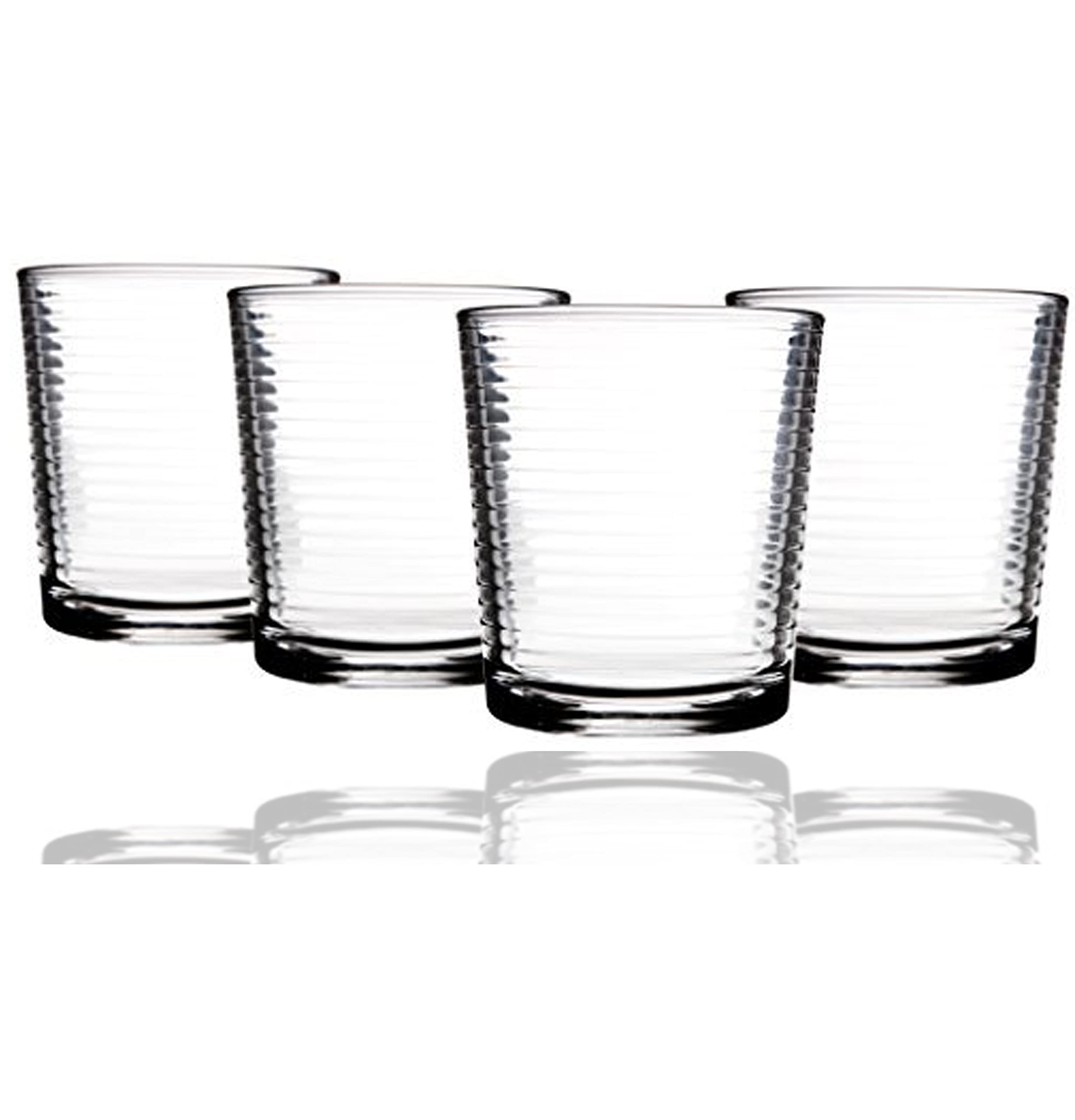 Palais Glassware Striped Collection; Striped Clear Glass Set of 4 DOF 13 Ounce Glasses, Classic Drinking Glass