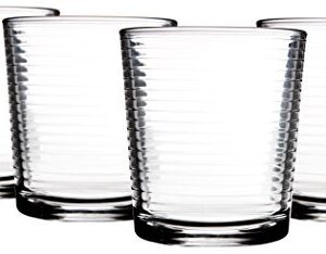 Palais Glassware Striped Collection; Striped Clear Glass Set of 4 DOF 13 Ounce Glasses, Classic Drinking Glass