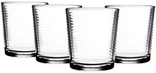 Palais Glassware Striped Collection; Striped Clear Glass Set of 4 DOF 13 Ounce Glasses, Classic Drinking Glass