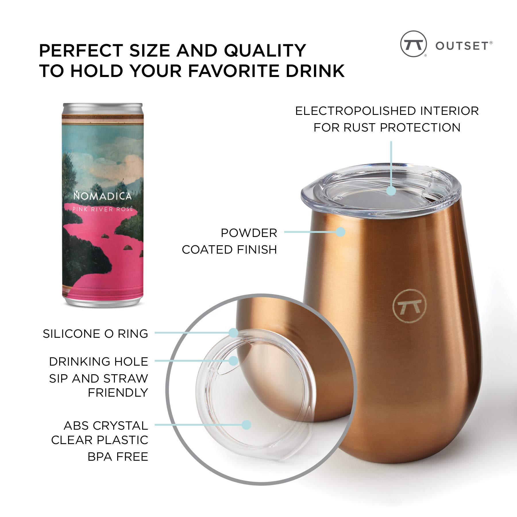 Outset, 2 Count (Pack of 1), Copper Double Wall Drink Tumbler