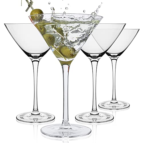 Martini Glasses Set of 4 – Hand Blown Crystal Martini Glasses with Stem – 8oz Elegant Cocktail Glasses for Hosting Parties – Give a Fancy Martini Set Gift