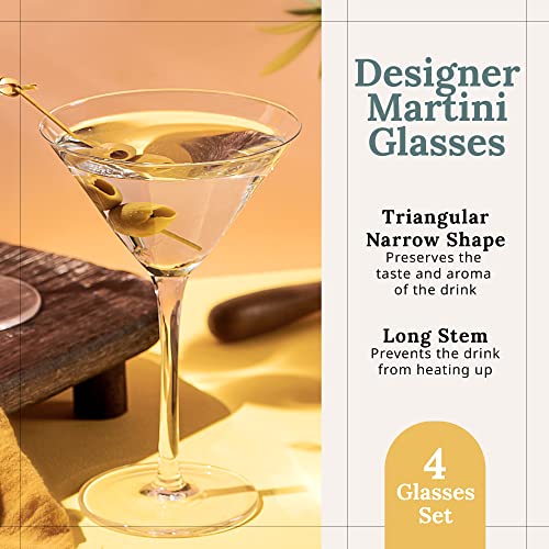 Martini Glasses Set of 4 – Hand Blown Crystal Martini Glasses with Stem – 8oz Elegant Cocktail Glasses for Hosting Parties – Give a Fancy Martini Set Gift