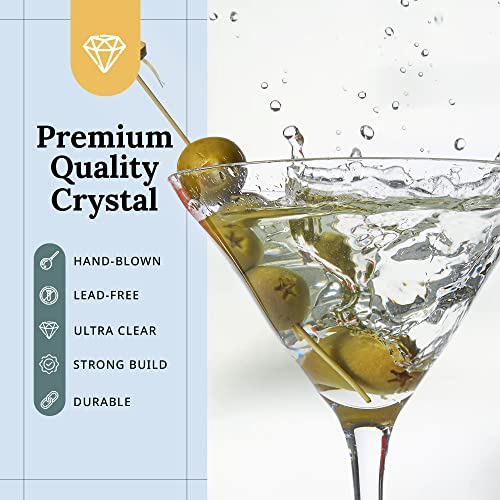 Martini Glasses Set of 4 – Hand Blown Crystal Martini Glasses with Stem – 8oz Elegant Cocktail Glasses for Hosting Parties – Give a Fancy Martini Set Gift