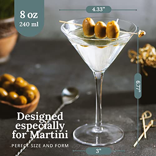 Martini Glasses Set of 4 – Hand Blown Crystal Martini Glasses with Stem – 8oz Elegant Cocktail Glasses for Hosting Parties – Give a Fancy Martini Set Gift