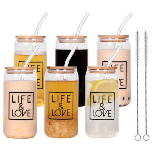 tzerotone drinking jars with bamboo lids and straws, 16 oz iced coffee cups with lids, cute beer can shaped glass cups with glass straws for bars, party