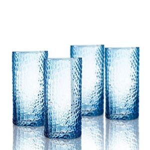 elle decor bistro croc 4 pc set highball, blue-glass elegant barware and drinkware, dishwasher safe, 4 count (pack of 1)