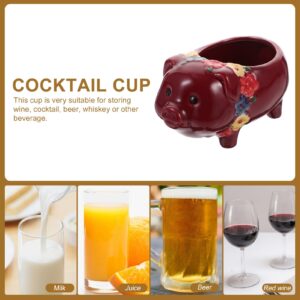 VOSAREA Pink Pig Ceramic Cocktail Tiki Mug Ceramic Hawaiian Party Mugs Drinkware Cute Exotic Cocktail Glasses Tiki Bar Professional Hawaiian Party Barware 400ml