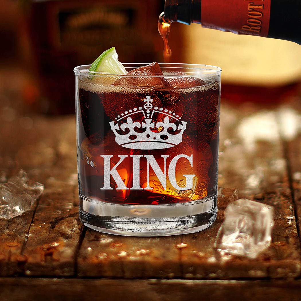 shop4ever® Crown King Engraved Whiskey Glass For Husband Boyfriend Dad