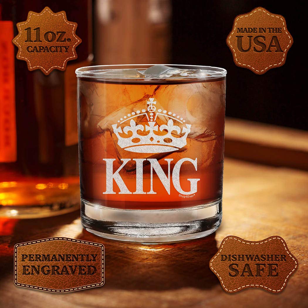 shop4ever® Crown King Engraved Whiskey Glass For Husband Boyfriend Dad