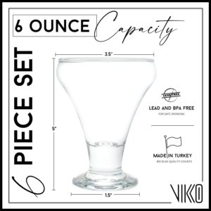 Vikko Cocktail Glasses Set of 6, Crystal Clear 6 Ounce Stemless Martini Glasses, Elegant Glasses for Martini, Vodka, Cocktail