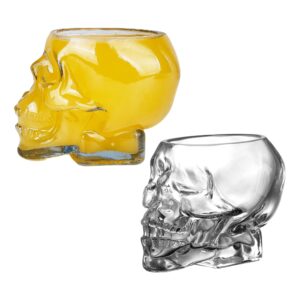 cgizea 2 piece skull glass cups 13.5oz halloween skull decor cups crystal skull shot glasses vodka spirits clear glass cups stylish tiki glass tiki mug tiki cup cocktail glasses hawaiian style glass