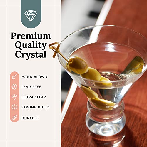 Martini Glasses Set of 4 (9.5 oz) – Cocktail Glasses for Any Drink – Elegant Cocktail Glasses for Hosting Parties – Hand-Blown Crystal Martini Glasses – Give a Fancy Martini Set Gift