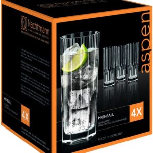 Nachtmann Aspen Collection Highball Glasses, Set of 4, Long Drink Glass, 11- ounce Tall Drinking Glassware, for Mix Drinks and Cocktails, Made of Crystal Glass, Clear, Dishwasher Safe