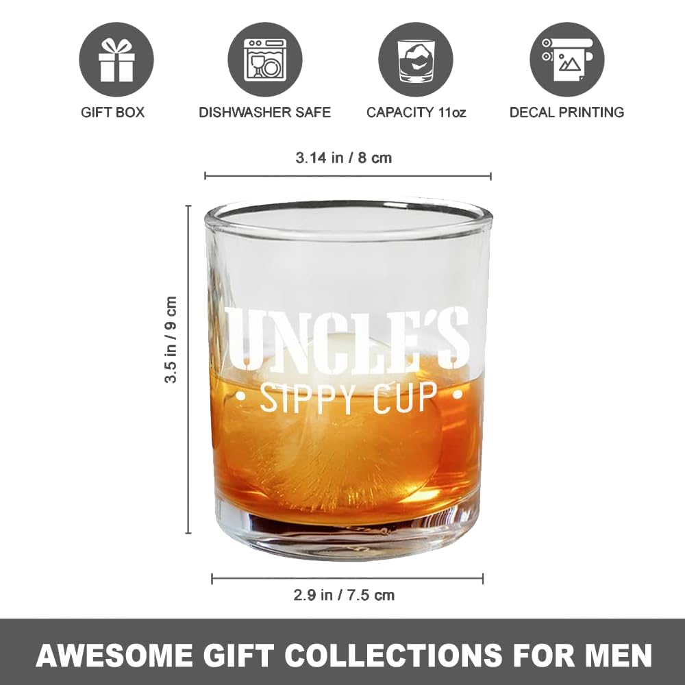 NICKANE Whiskey Glass 11oz - Old Fashioned Glasses Gifts For Men | Funny Uncle's Sippy Cup Whisky Glasses for your Uncle | Christmas, Birthday, Father's Day Fun Gifts For Uncles from Niece, Nephew