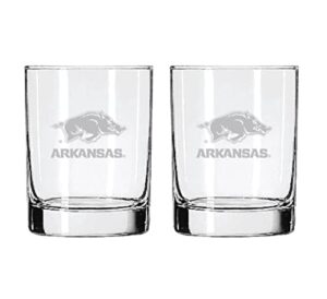 2-sided, etched satin finish, rock (or whiskey) glass - set of 2 (arkansas razorbacks)