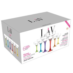 lav Margarita Glasses Set of 6 - Margarita Cocktail Glasses 10.25 oz - Multi Colored and Clear Stems Set of 6 - Classic Cocktail Drinking Glasses for Frozen Drinks