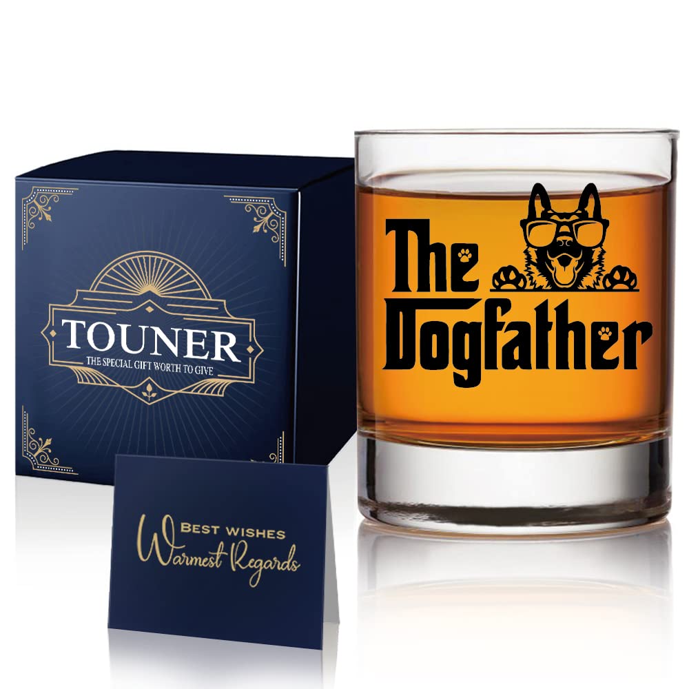 TOUNER German Shepherd Whiskey Glasses, The DogFather Whiskey Glass, Dog Lover Gifts For Him, Dog Dad Gifts For Men, Gifts from Dog Dad, Unique Gift For Dog Lovers