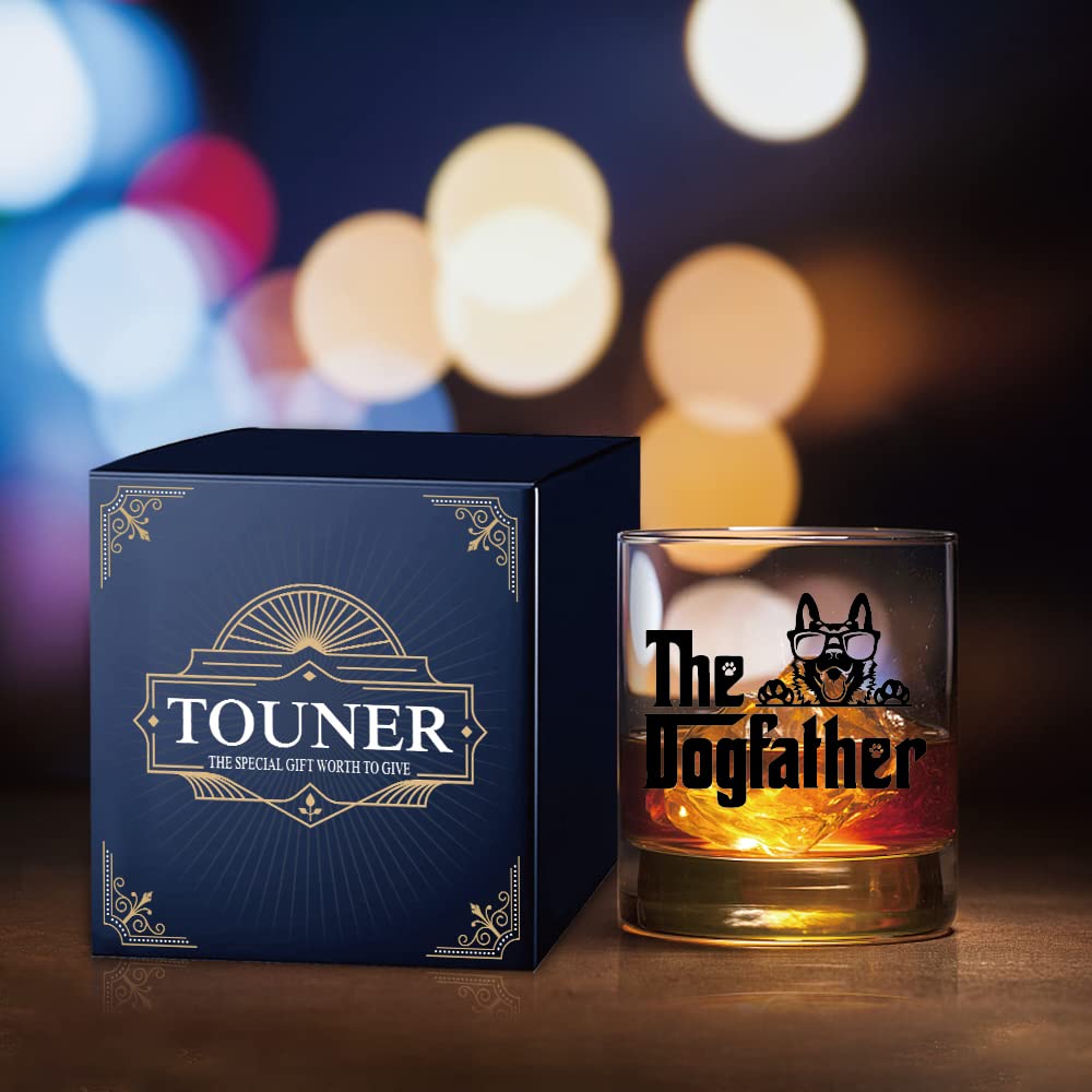 TOUNER German Shepherd Whiskey Glasses, The DogFather Whiskey Glass, Dog Lover Gifts For Him, Dog Dad Gifts For Men, Gifts from Dog Dad, Unique Gift For Dog Lovers