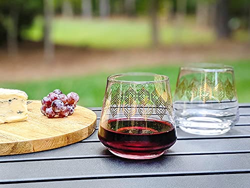 Alchemade Set Of 2 Whiskey Glasses With Metallic Design - 16 Oz Lowball For Cocktails, Old Fashioned, Manhattan, Bourbon, Or Scotch - Stemless Wine Glass Or Use For Any Beverage Of Choice