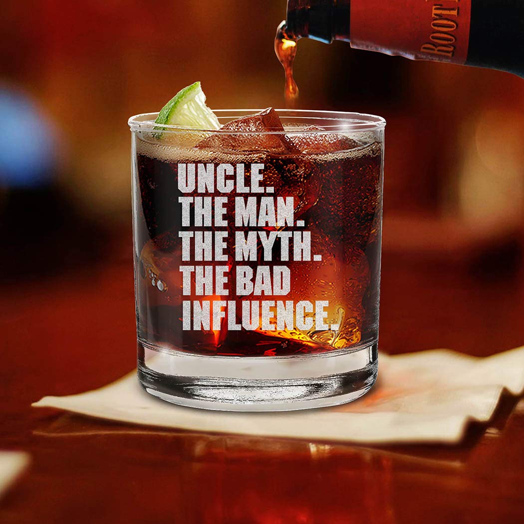 shop4ever® Uncle. The Man. The Myth. The Bad Influence. Engraved Whiskey Glass Uncle Birthday Gift