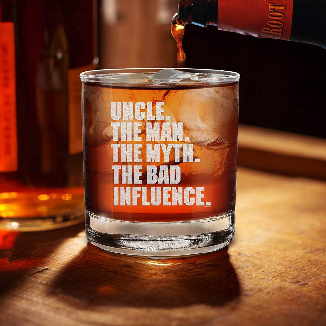 shop4ever® Uncle. The Man. The Myth. The Bad Influence. Engraved Whiskey Glass Uncle Birthday Gift