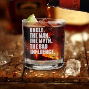 shop4ever® Uncle. The Man. The Myth. The Bad Influence. Engraved Whiskey Glass Uncle Birthday Gift